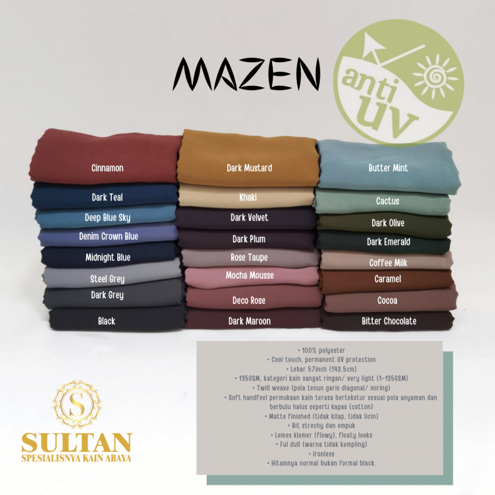 Mazen UPF 25 kain anti UV Bahan Abaya Thobe untuk Umroh dan Haji